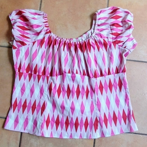Pinup Couture | Tops | Pinup Couture Pink Harlequin Peasant Top | Poshmark